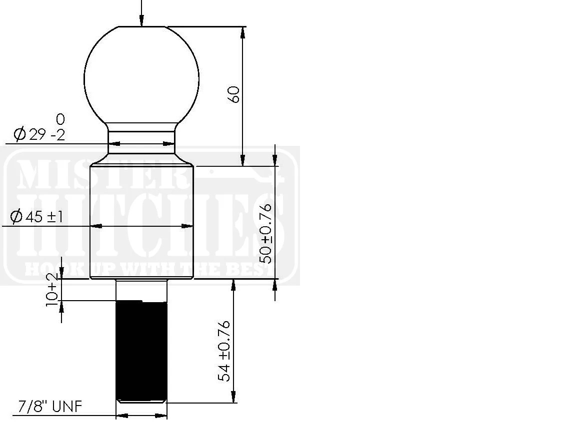 Mister Hitches H-Rise Tow Ball 3500kg, 50mm shoulder