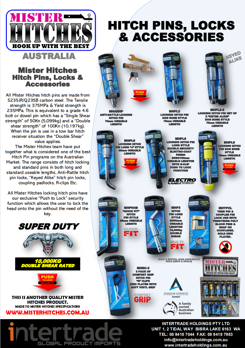 Mister Hitches J Style Hitch Pin Lock Useable Length Up to 95MM