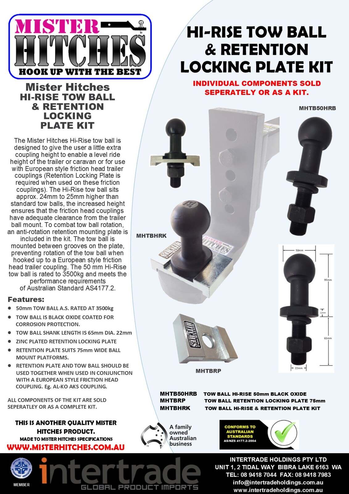 Hi Rise Tow Ball & Retention Plate Suits AL-KO AKS friction couplings ...